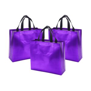 volanic 12.7" x 11" x 4.7" non-woven reusable purple gift bags with glossy finish birthday bag favor bags goodie bags for wedding party - 12 gift bags set