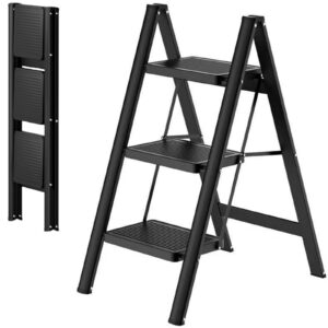 3 step ladder,folding step stool with wide anti-slip pedal,330lbs load capacity,lightweight and portable for kitchen space saving