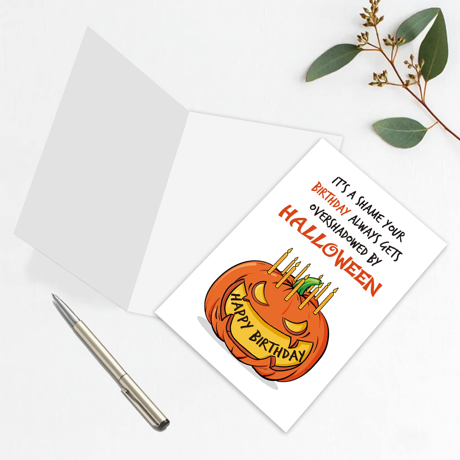 Leinessy Happy Halloween Birthday Card, Funny Pumpkin Bday Card, Your Birthday Gets Overshadowed by Halloween