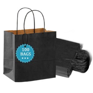 coglaring 100pcs 11x5.9x11 gift bags black kraft paper bag with handles bulk for favor grocery retail party birthday shopping business