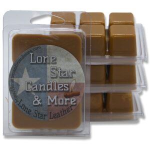 leather scented premium lone star candles & more's hand poured wax melts, authentic aroma of genuine leather, 24 strongly scented wax cubes, usa made in texas, 4-pack