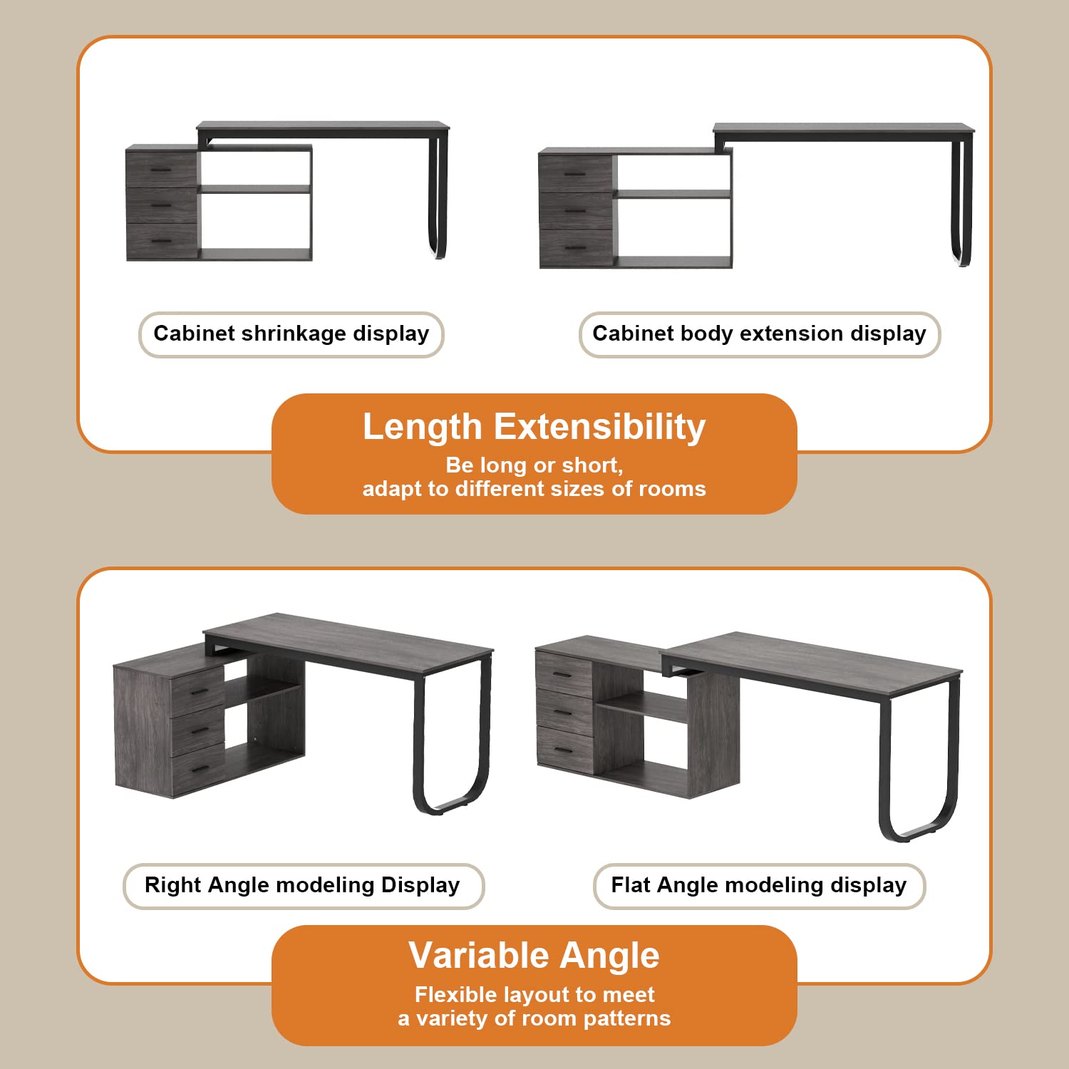 FUFU&GAGA Large 55.1" L-Shaped Office Desk with 41.3" File Cabinet, Corner Computer Desk with 3 Drawers & 2 Shelves, Workstation Executive Desk with Storage Shelf for Home Office - Grey