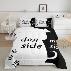 erosebridal dog side and my side comforter set king size for couple women girls romantic theme bedding black white cute dog duvet insert teens kids kawaii puppy quilt bedroom decor bedding