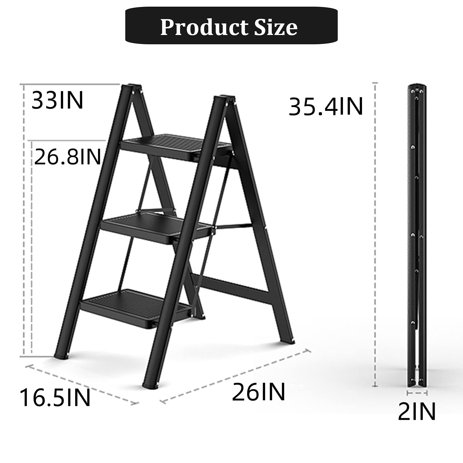 3 Step Ladder,Folding Step Stool with Wide Anti-Slip Pedal,330lbs Load Capacity,Lightweight and Portable for Kitchen Space Saving