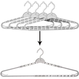 foshine 4 pack extra large hangers big clothes hangers enlarge adjustable shoulder 16.5"-26" drying hanger sturdy for wide polos tops cardigans quilt bath towel big and tall shirts (light gray)