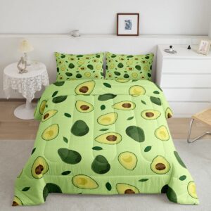 manfei fruits theme comforter set twin size, green avocado bedding set 2pcs for kids boys girls room decor, plaid grid print quilt set with 1 pillowcase