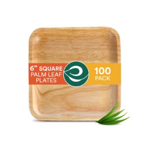 eco soul compostable 6 inch small palm leaf round plates (100, 6" square plates)