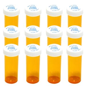 pill bottles with child resistant cap, prescription vials - push down and turn - empty medicine plastic containers safety cover for personal medication & pharmacy (16dram, amber, 12pcs)