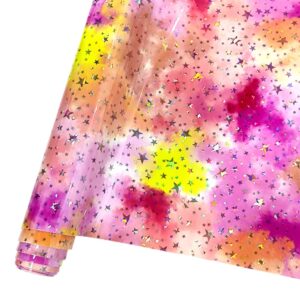 hyang holographic rainbow smudges stars pu faux leather 1 roll 12"x53"(30cmx135cm), faux leather very suitable for crafts making leather earrings, bows, handbag ，sewing (type 2)