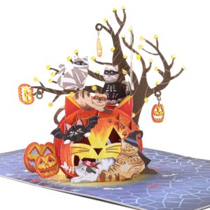 liif pumpkin cats 3d greeting pop up halloween card, funny halloween card for cat lover, kids, cute, with message note & envelop, large size 8 x 6 inch