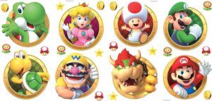 roommates rmk5224scs super mario character peel and stick wall decals, yellow, green, red