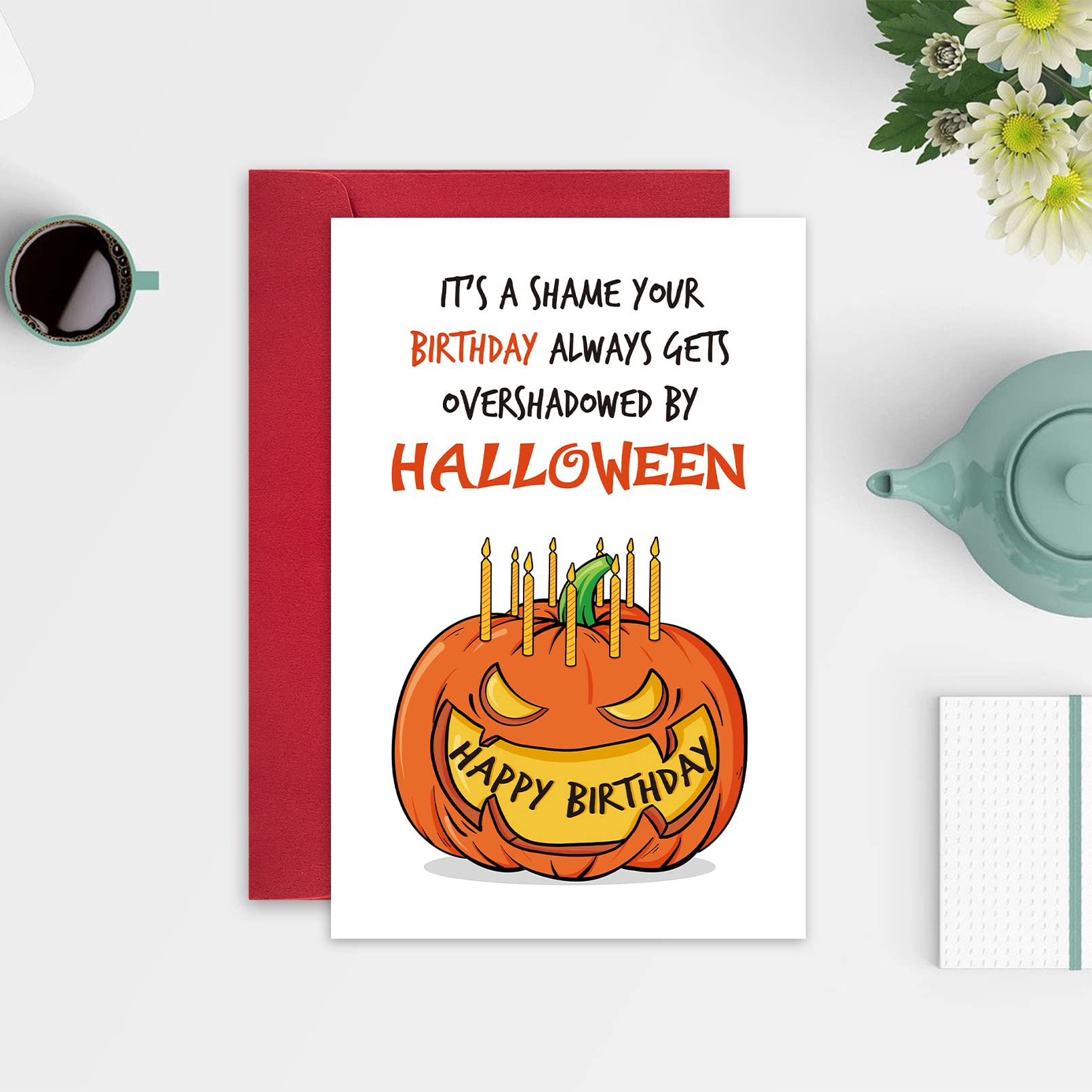 Leinessy Happy Halloween Birthday Card, Funny Pumpkin Bday Card, Your Birthday Gets Overshadowed by Halloween