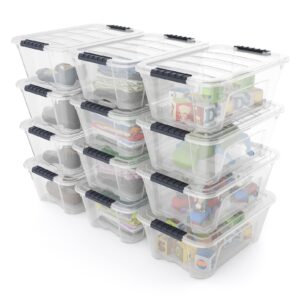 gorelax 12 pcs clear plastic storage bins with lid, 12 l/13 qt. tote boxes w/ultra latching handle, nestable & stackable storage containers for organizing, pantry, clothes