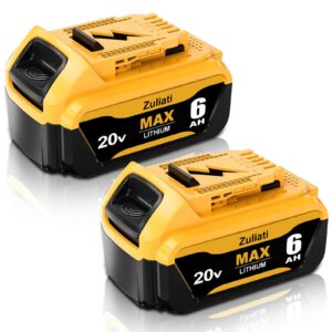 zuliati 2pc dcb206 6.0ah battery replacement for dewalt 20v battery dcb203 dcb206-2 dcb201 dcb204 compatible with dewalt 20 volt battery dcd985b dcd771c2 dcs355d1 power tools(yellow)