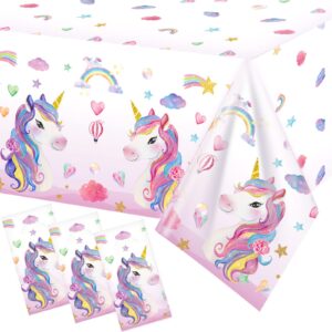 3 pieces unicorn table cloth covers disposable unicorn table covers larger plastic unicorn tablecloths rectangle table covers for baby shower birthday themed party supplies, 108 x 54 inches