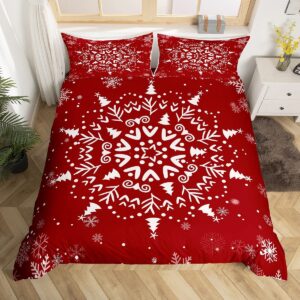 red abstract snowflake duvet cover king size,merry christmas style bedding set 3pcs for child girls boys room decor,new year gift comforter cover retro exotic pattern quilt cover,2 pillowcases