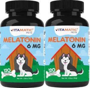 vitamatic melatonin for dogs - 6 mg - 120 beef flavored chewable tablets ((pack of 2))