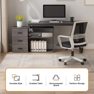 FUFU&GAGA Large 55.1" L-Shaped Office Desk with 41.3" File Cabinet, Corner Computer Desk with 3 Drawers & 2 Shelves, Workstation Executive Desk with Storage Shelf for Home Office - Grey