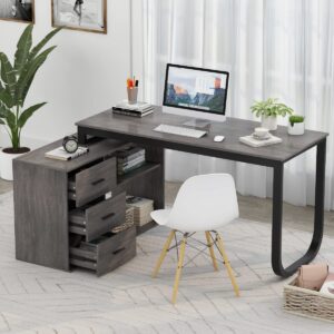 fufu&gaga large 55.1" l-shaped office desk with 41.3" file cabinet, corner computer desk with 3 drawers & 2 shelves, workstation executive desk with storage shelf for home office - grey