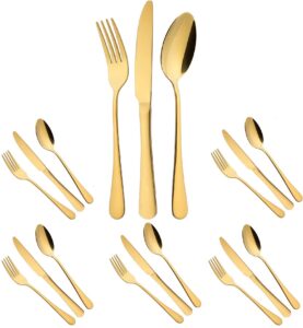 gold flatware set for 6 rustproof stainless steel silverware cutlery 18 pcs golden dinner knife forks and spoons dinning tableware utensils for home and restaurant lunch dinner