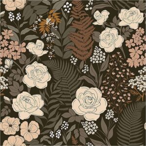 haokhome peel and stick wallpaper floral vintage removable rose leaf black/brown/beige stick on mural 17.7in x 9.8ft