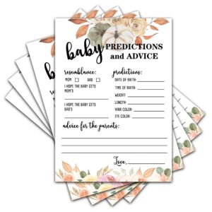 30 double side baby prediction and advice game cards, floral pumpkin thanksgiving day baby shower game cards - 5" x 7"(01)