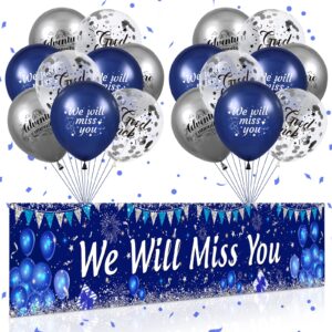 blue we will miss you party decorations navy blue silver we will miss you banner and 18pcs good luck we will miss you balloons for farewell going away retirement graduation goodbye party