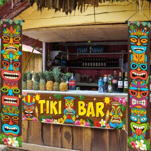 luau party decorations tiki totem door banner sign 3pcs tiki banner luau porch hawaiian cover for aloha hawaii luau tropical moana birthday carnival party wall hanging outdoor decor gift