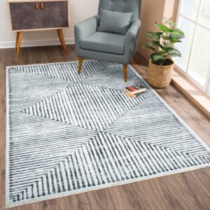 bloom rugs caria washable non-slip 9x12 rug - ivory/black striped area rug for living room, bedroom, dining room, and kitchen - exact size: 9' x 12'