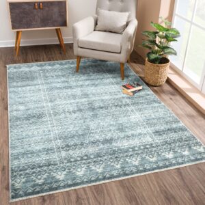 bloom rugs caria washable non-slip 5x7 rug - teal/ivory geometric area rug for living room, bedroom, dining room, and kitchen - exact size: 5' x 7'