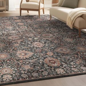 well woven asha collection elegant charcoal grey oriental 6x9 rug perfect for living room dining room or bedroom ideal for high-traffic areas with vintage-inspired low pile