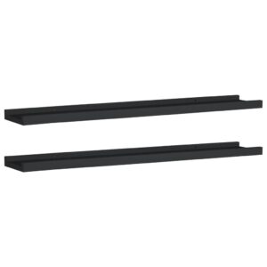 vidaxl wall-mounted black ledge shelves, set of 2, lacquered mdf, measuring 31.5"x3.5"x1.2", suitable for picture frames and decorations, easy to install