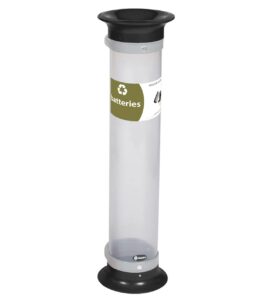 glasdon c-thru 15q battery recycling tube (black) – battery recycling bin – compact 15q battery collection tube – standard/recycle across america decals (recycle across america decal)