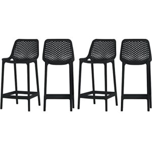 meridian furniture 330black mykonos collection modern | contemporary outdoor patio stool with black polypropylene plastic, weather resisting, 17.5" w x 21" d x 38" h, black, set of 4