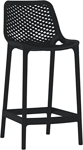 Meridian Furniture 330Black Mykonos Collection Modern | Contemporary Outdoor Patio Stool with Black Polypropylene Plastic, Weather Resisting, 17.5" W x 21" D x 38" H, Black, Set of 4