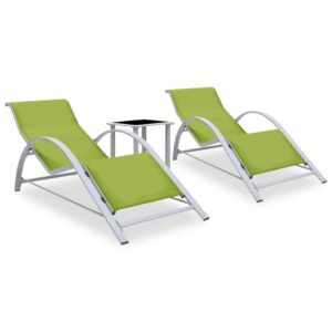 vidaxl modern outdoor furniture set with table, 2 sun loungers, made from durable aluminum, green