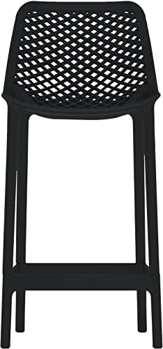 Meridian Furniture 330Black Mykonos Collection Modern | Contemporary Outdoor Patio Stool with Black Polypropylene Plastic, Weather Resisting, 17.5" W x 21" D x 38" H, Black, Set of 4