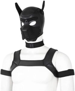 unisex neoprene dog head mask, novelty dog head mask with collar, armband and shoulder strap