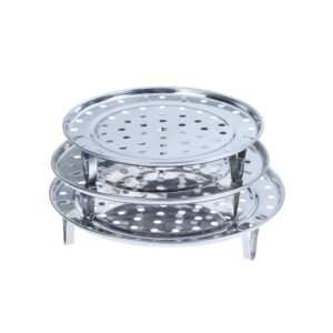 round stainless steel steamer rack, thicken 8.5" 9.33" 10.11" inch diameter canner steaming rack stand cooking ware food vegetable steam tray for pressure cooker pot (3 pack)