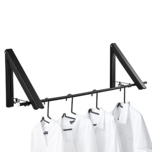 jyl home wall mounted clothes rack retractable hanger space saving heavy duty wardrobe hooks for bathroom balcony aluminum, black, 1-pack