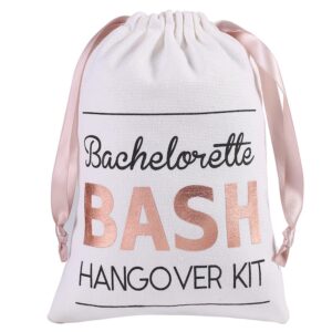 cytdkve rose gold foiled bachelorette hangover kit drawstring bags, wedding party favor bags for bridesmaid gifts (10 pieces, white, 5 x 7 inch)