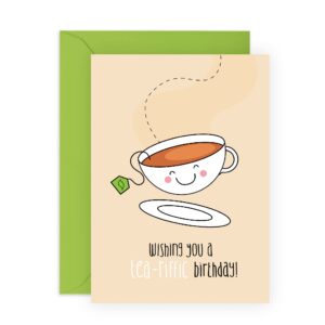 central 23 happy birthday card for her - 'tea-riffic birthday' - cute food pun - sister birthday cards - vegan ink - comes with fun stickers - made in the uk