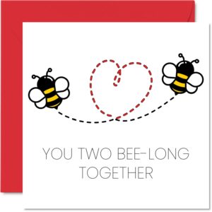 wedding cards for bride and groom - bee-long together - happy wedding day cards congratulations, congrats well done just married card, 5.7 x 5.7 inch marriage wedding greeting cards for couples