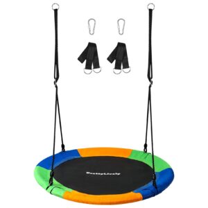 prettylively saucer tree swing 40 inch 900d oxford waterproof, includes hanging kit for kids and adults outdoor indoor heavy duty safe durable easy install for backyard and home multicolor