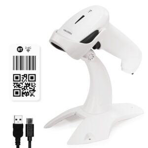 wireless bluetooth barcode scanner, qr code scanner, usb portable handheld scanners w/stand connect w/tablet/phone/pc, 1d & 2d inventory scanner, symbol barcode scanner for retail & warehouse, white