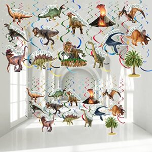 57 pcs dinosaur hanging swirls dinosaur birthday party decorations dinosaur foil swirls ceiling spiral streamers for girl boy baby shower jungle dinosaur theme party supplies, only 27 cards