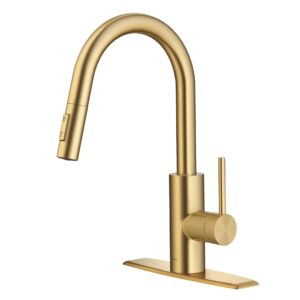 kraus oletto pull-down single handle kitchen faucet with quickdock top mount installation assembly in brushed brass, kpf-2620bb (pack of 4)