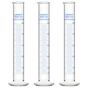 labasics 3-pack borosilicate glass 50 ml heavy wall graduated cylinder measuring cylinder