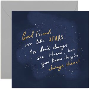 old english co. good friends are like stars card - special gold foil birthday friendship card for him or her | gender neutral for men and women | blank inside & envelope included…