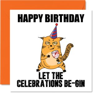 funny birthday cards for men women - be-gin - happy birthday card for gin lover mom dad papa pops brother sister son daughter grandma grandpa, 5.7 x 5.7 inch joke humor gin gifts bday greeting cards